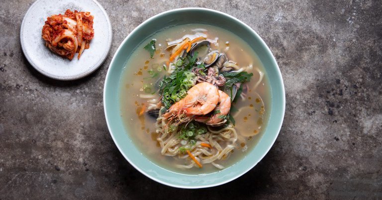 Seafood kalguksu with fresh kimchi | KCCUK